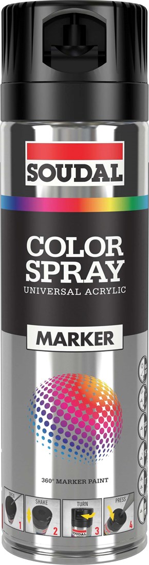 Soudal Color Marker Spray Zwart 500 ml | Zwart | 175000094001